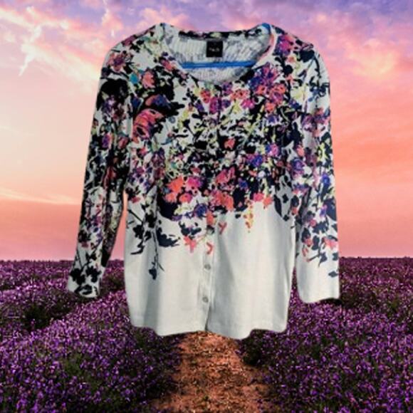 Rafaella | Sweaters | Rafaella Lg Button Down 34 Sleeve Cotton Floral ...